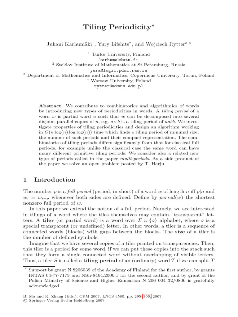 Tiling Periodicity: Abstract. We Contribute To Combinatorics and ...