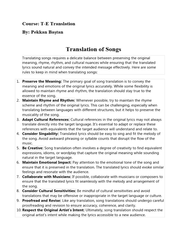 Song and Drama Translation Guidelines | PDF | Translations | Grammar