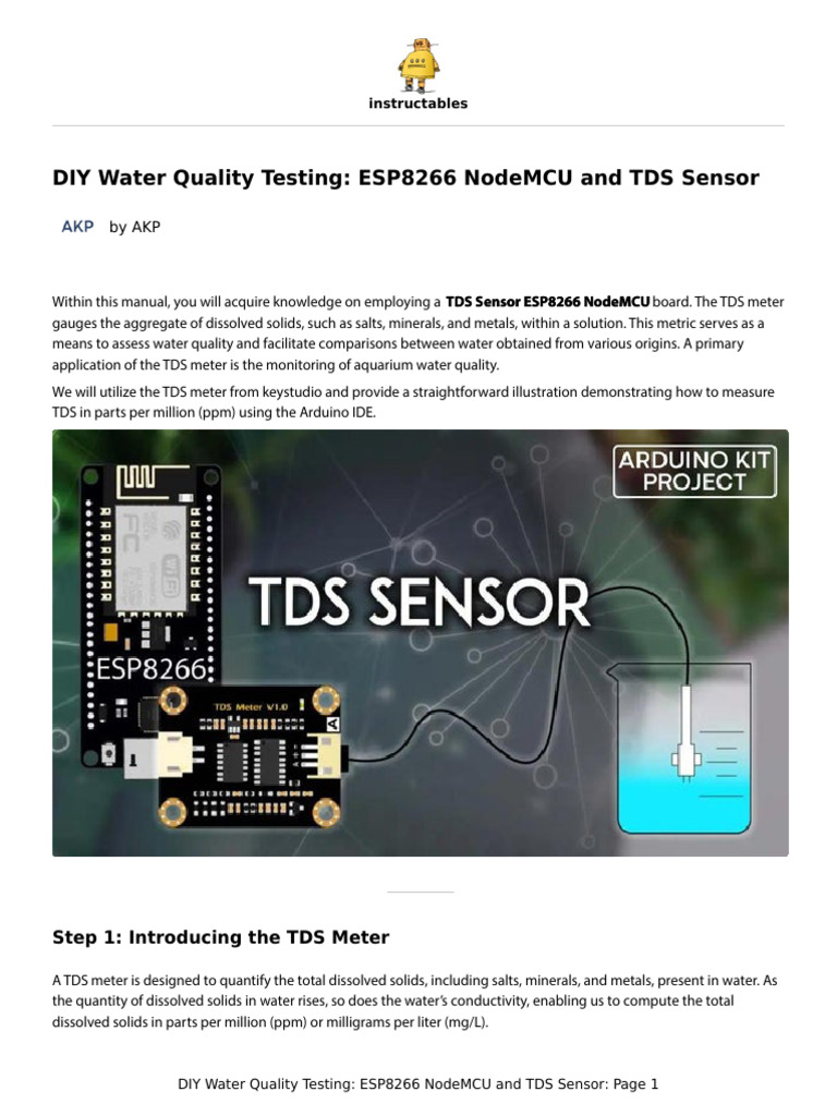Diy Water Quality Testing Esp8266 Nodemcu And Tds Download Free Pdf Analog To Digital 