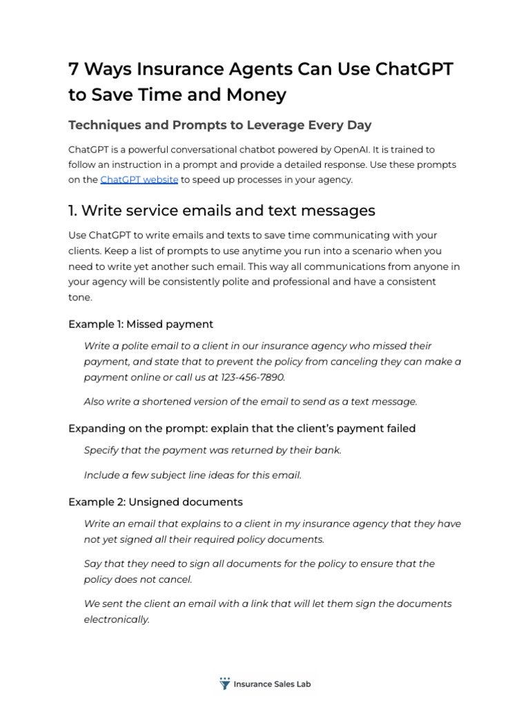 ChatGPT Prompts For Insurance Agents | PDF | Insurance | Text Messaging