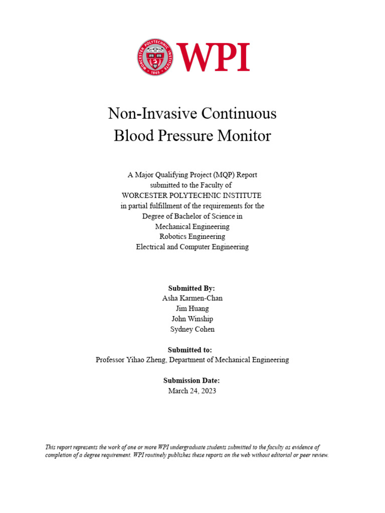 Non-Invasive Continuous Blood Pressure Monitor 1 | PDF | Monitoring ...