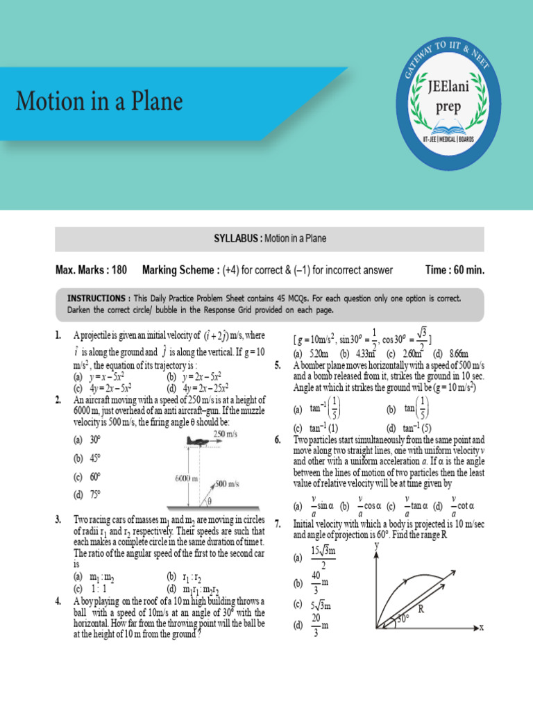 3.Motion in a plane(Only Answer Key) | Download Free PDF | Geometry | Classical Geometry