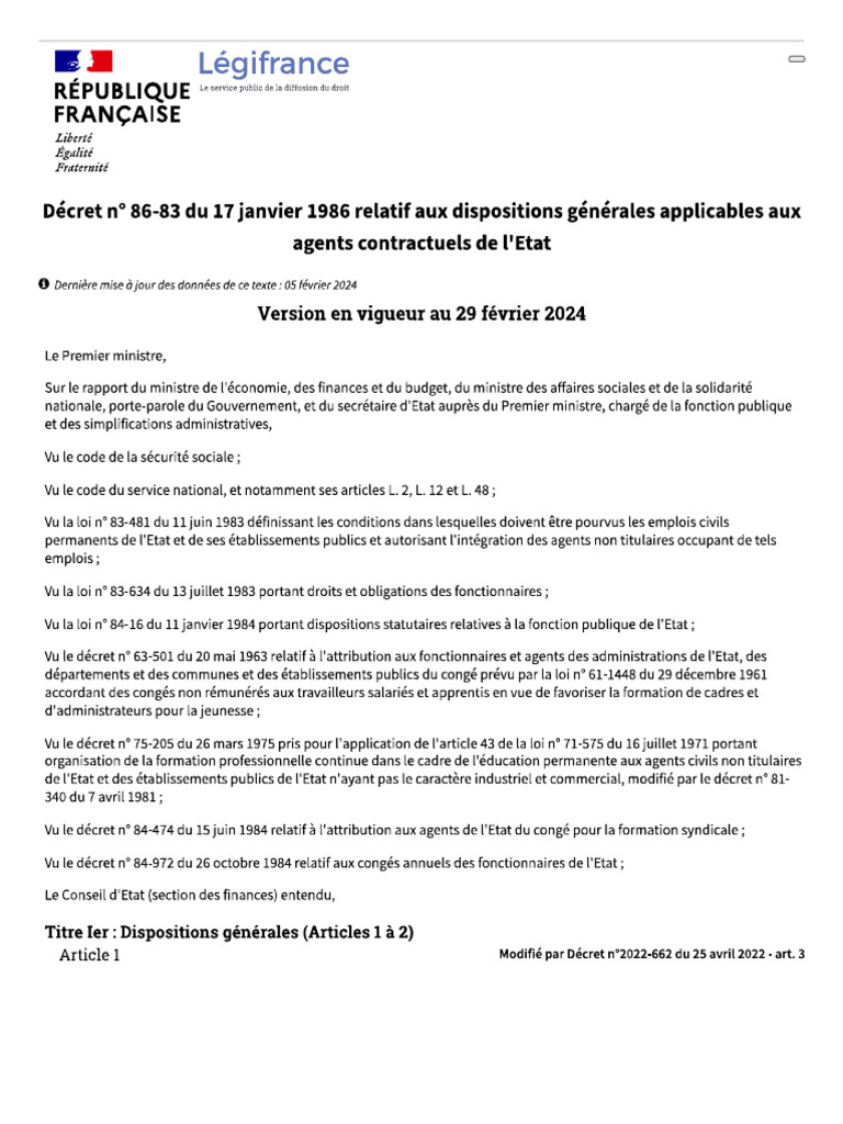 Décret N° 86-83 Du 17 Janvier 1986 Rela | PDF