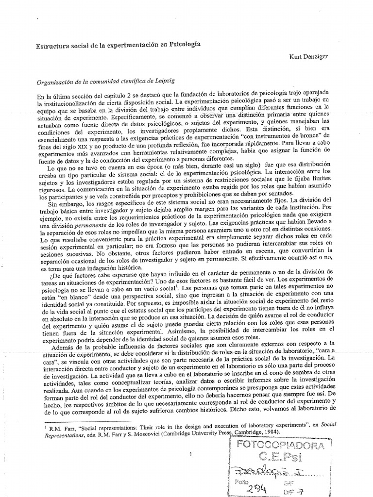 8. Danziger. Estructura Social de La Experimentacion en Psicologia | PDF