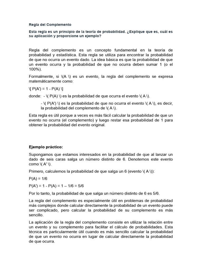 Regla Del Complemento. | PDF | Métodos y materiales de enseñanza | Ciencia y matemáticas
