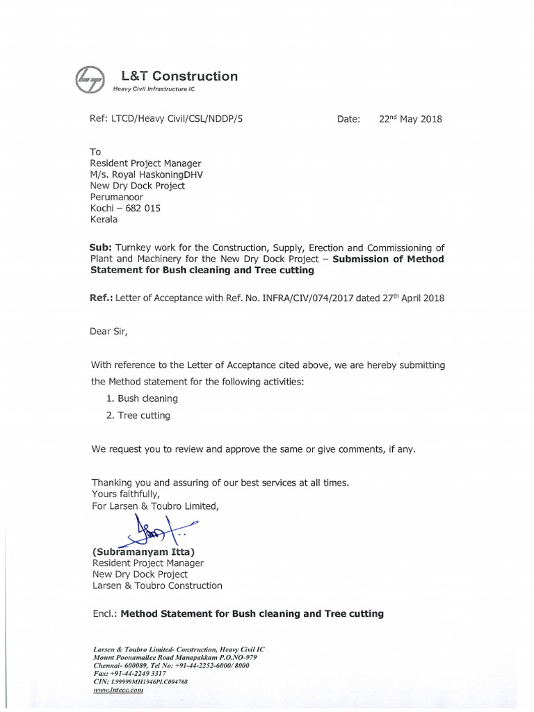 5 - Submission of Method Statement For Bush Cleaning and Tree Cutting | PDF