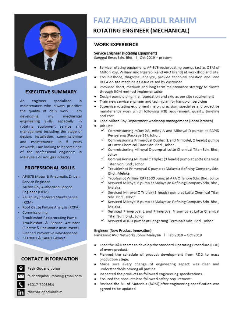 Resume - Rotating Equipment (Mechanical) - Faiz Haziq-1 | PDF | Pump | Engineering