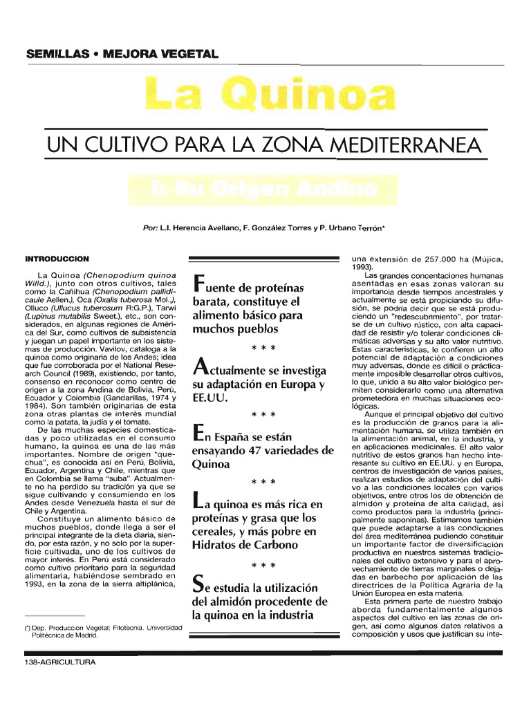 La Quinoa, Chenopodium Quinoa | Descargar gratis PDF | Quinua | La ...