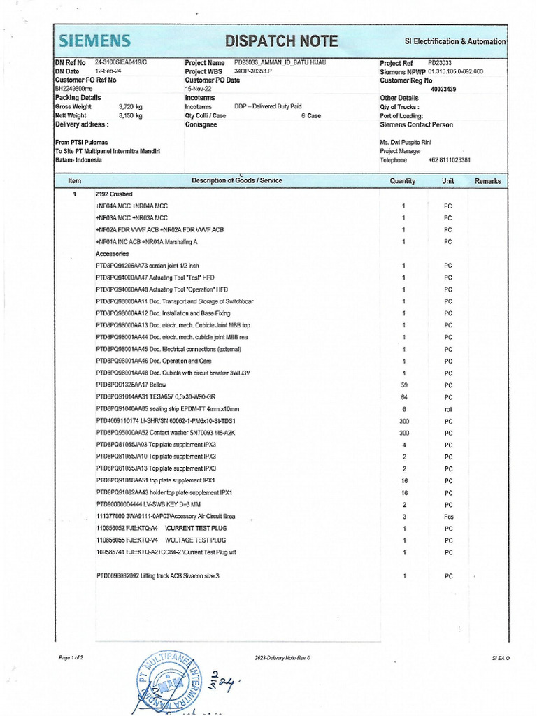 Tanda Terima CTN 1x40ft TGL 02 Mar'24 Di PT. Multipanel Intermitra ...