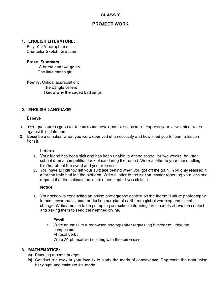 Class X Project Work (2022) | PDF | English Language