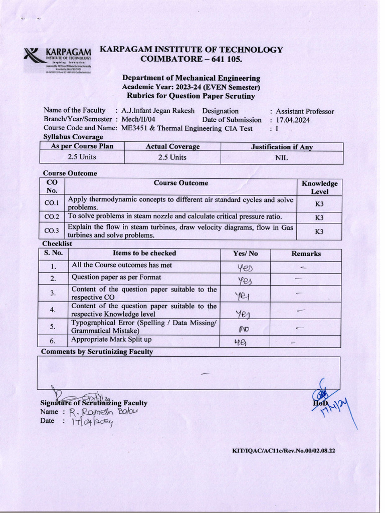 Ii Mech - Cia - I - QP | Download Free PDF | Steam | Scientific Phenomena