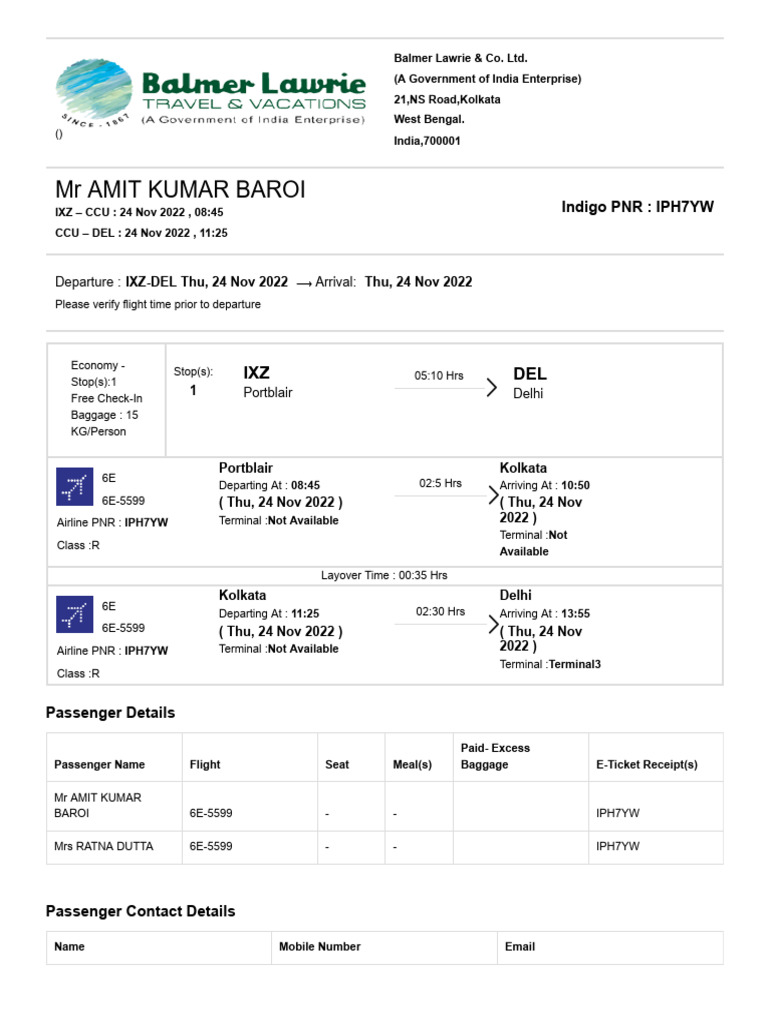 1. Port Blair to New Delhi TICKET_ 24-11-2022 | Download Free PDF ...
