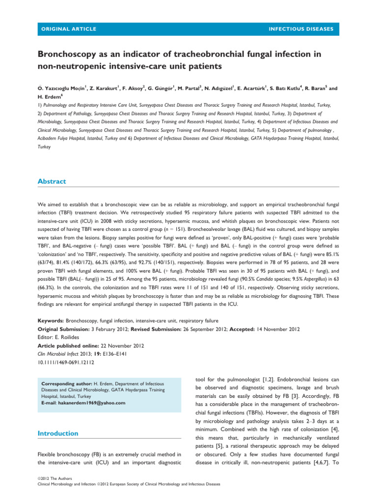 Bronchoscopy as an indicator of tracheobronchial fungal infection in ...