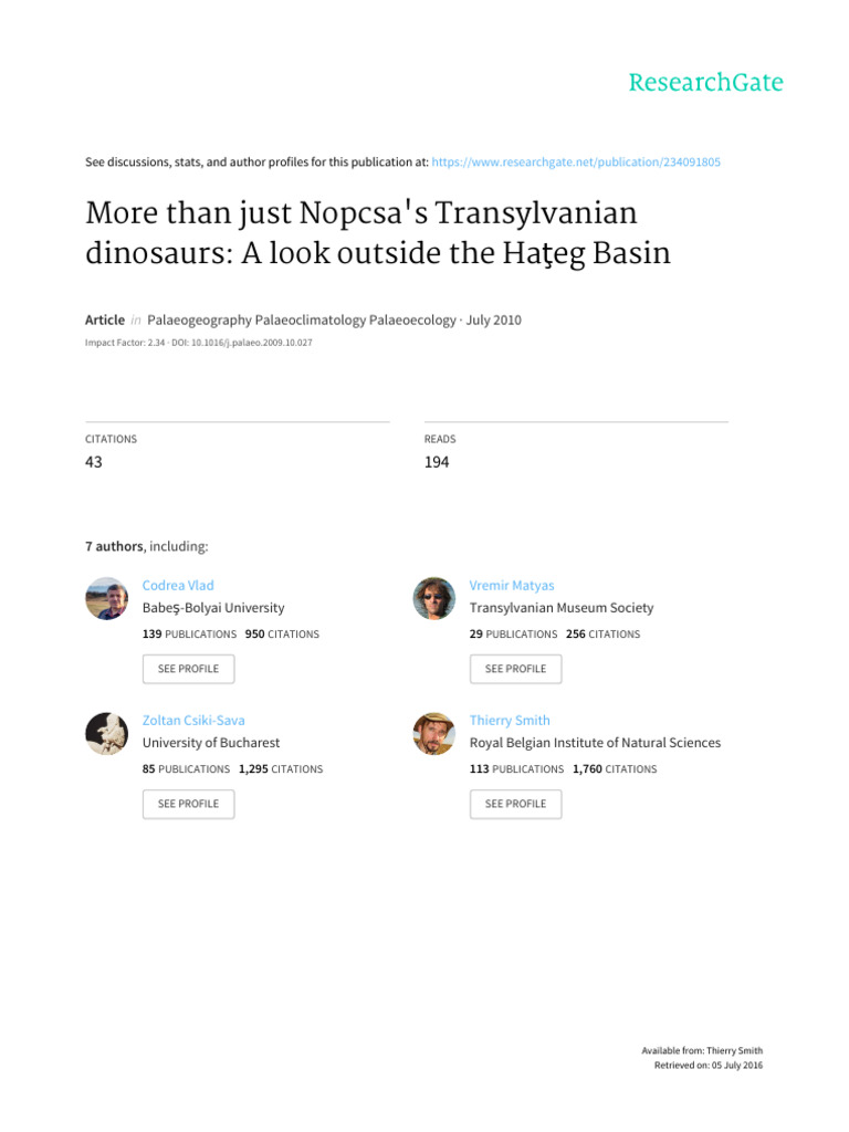 57-Codrea Et Al-2010-Dinosaurs Outside Hateg Basin | PDF | Dinosaurs ...