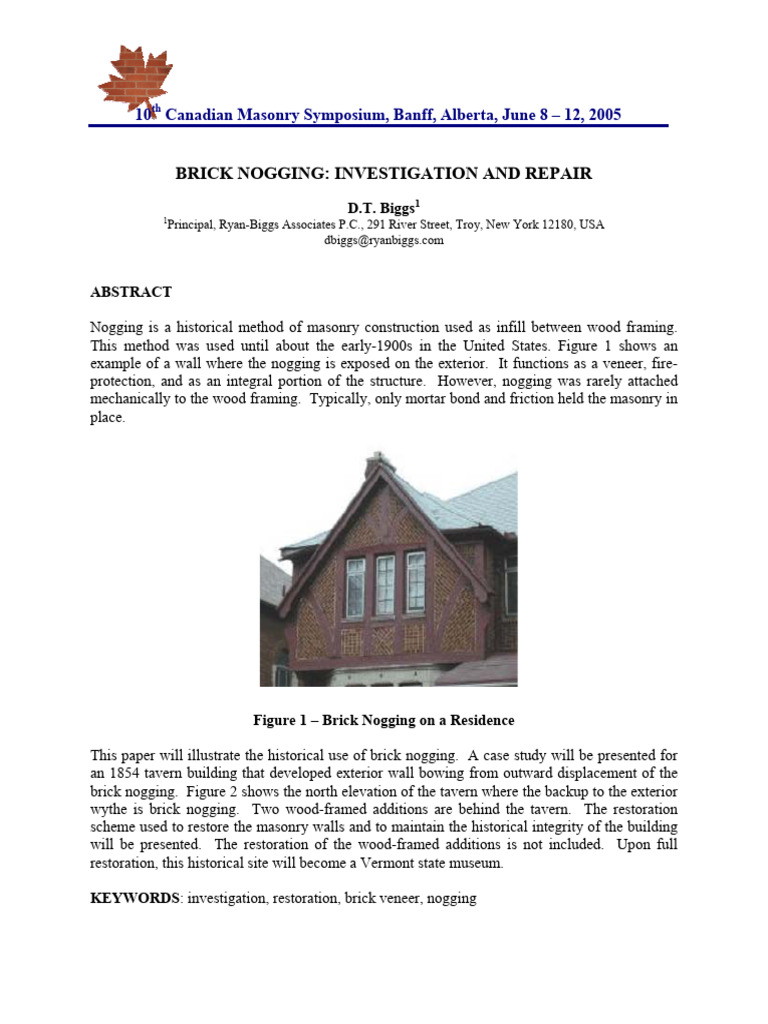 Brick Nogging: Investigation and Repair: 10 Canadian Masonry Symposium ...