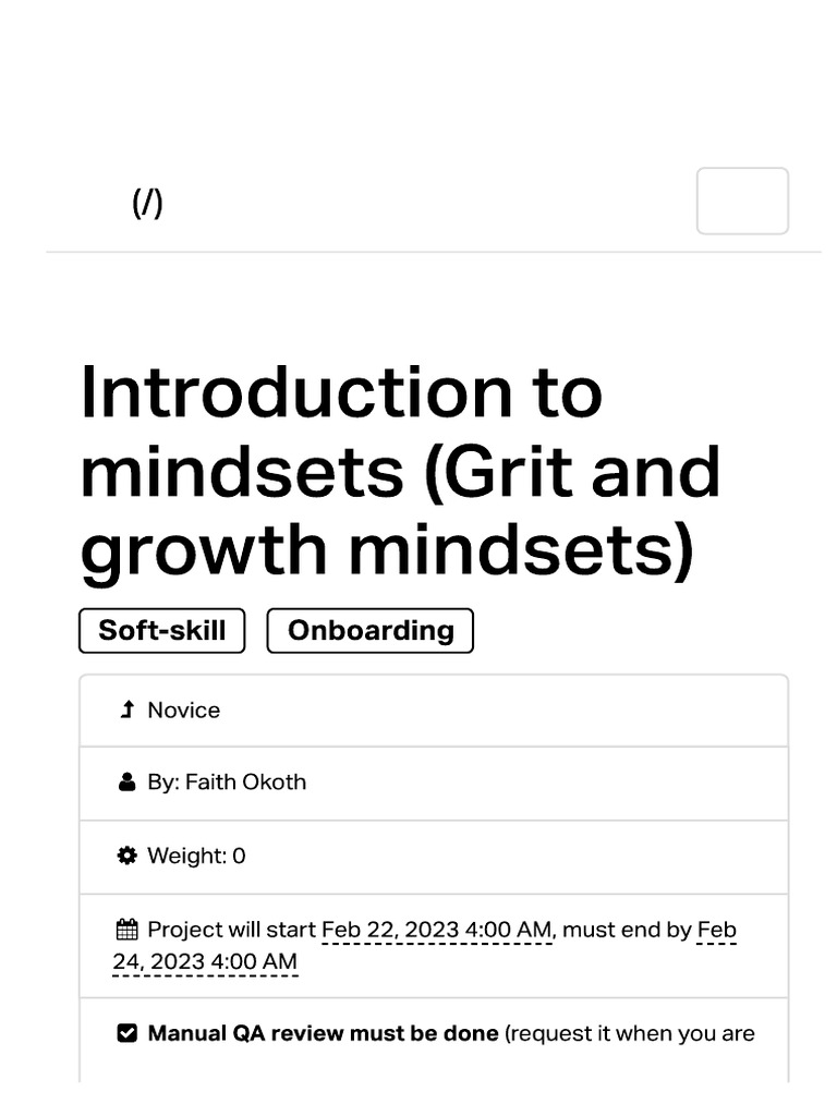 Introduction To Mindset Grit and Growth Mindset | PDF