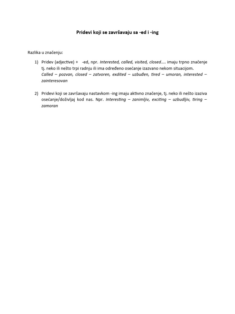 Pridevi Koji Se Završavaju Sa | PDF