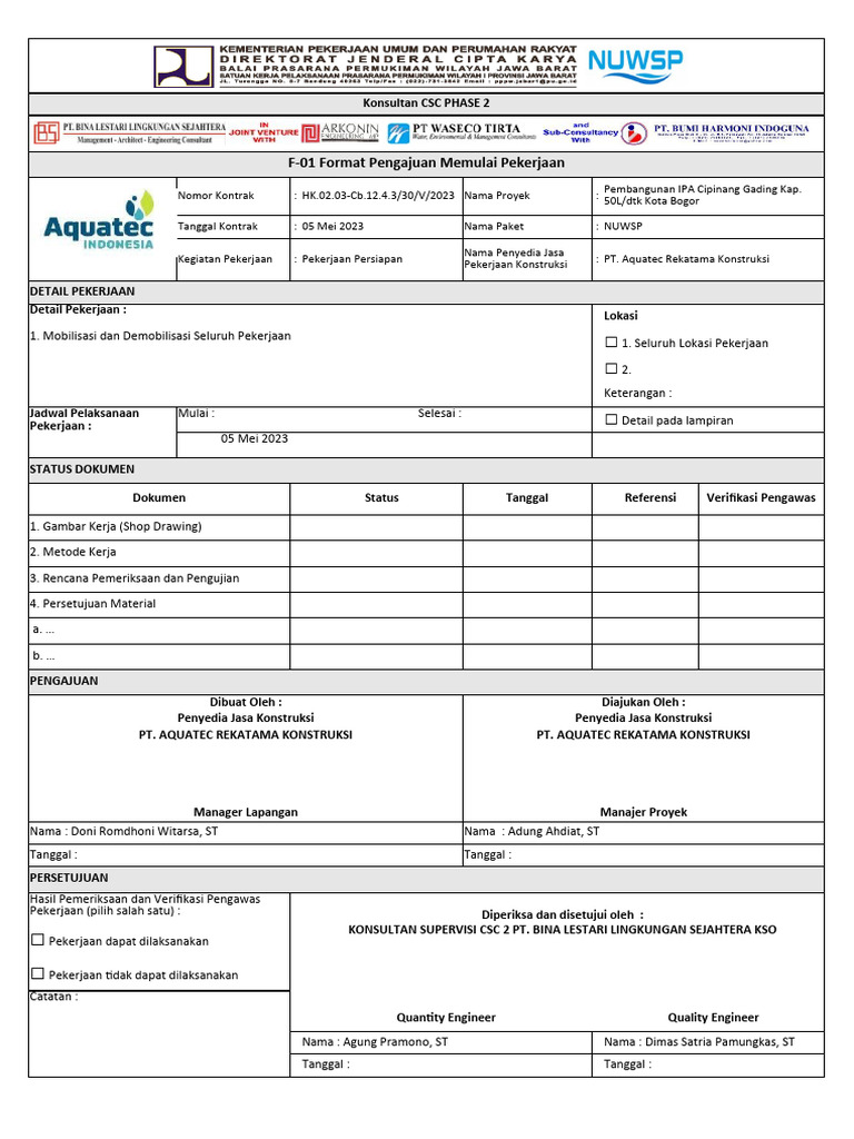 Form Mulai Pekerjaan | PDF