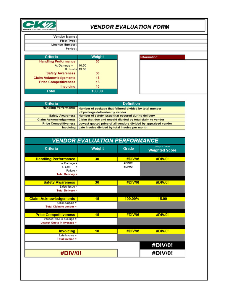 FRM-PRC-009 REV00 Vendor Evaluation Form | PDF