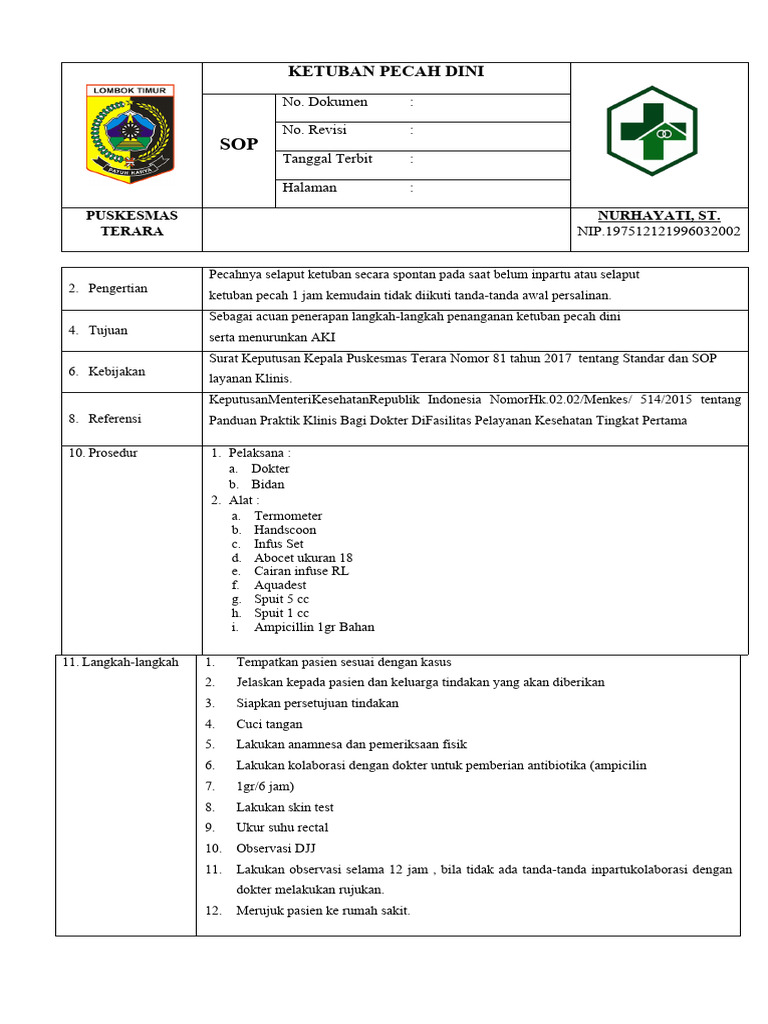 Sop Ketuban Pecah Dini | PDF