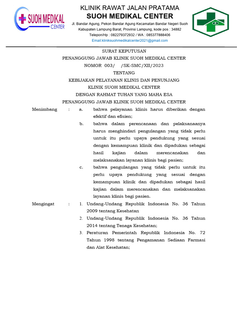 SK BAB III KEBIJAKAN PELAYANAN KLINIS DAN PENUNJANG Revisi | PDF | Kesehatan Holistik | Sains ...