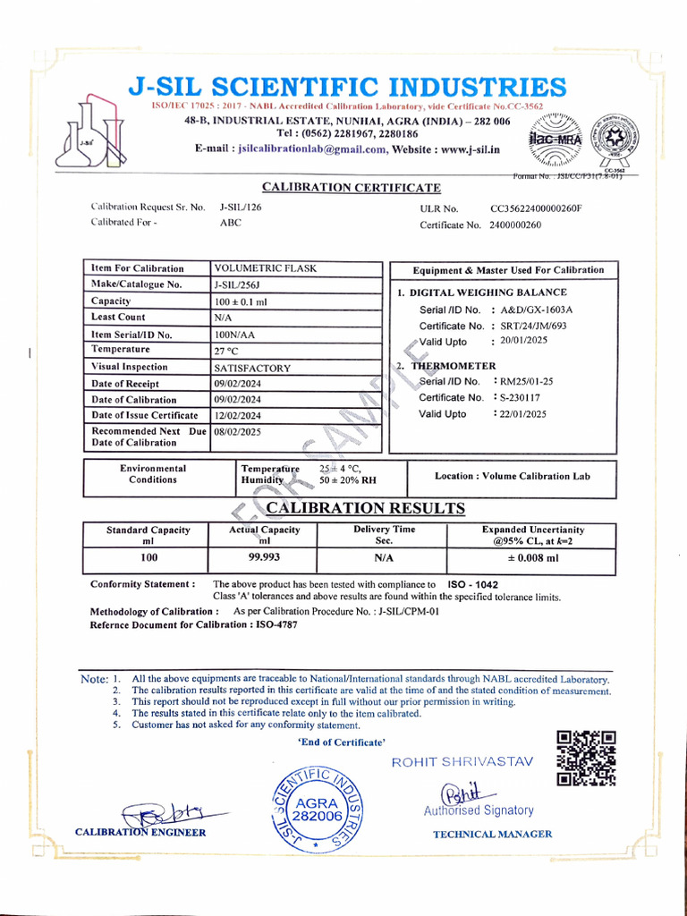 Sample Certificates | PDF | Calibration | Science