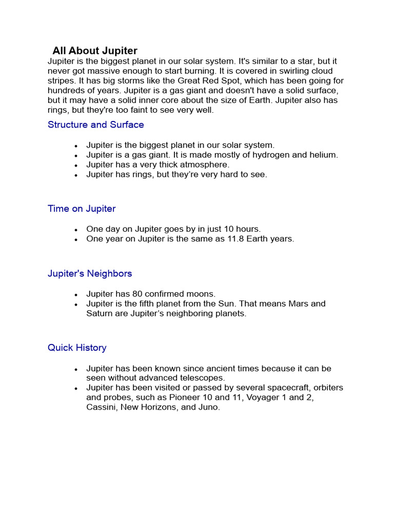 Jupiter: The Largest Gas Giant Planet | PDF