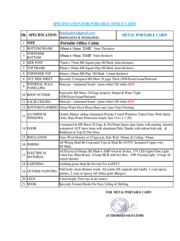 Office Cabin Specification | Download Free PDF | Pipe (Fluid Conveyance) | Door