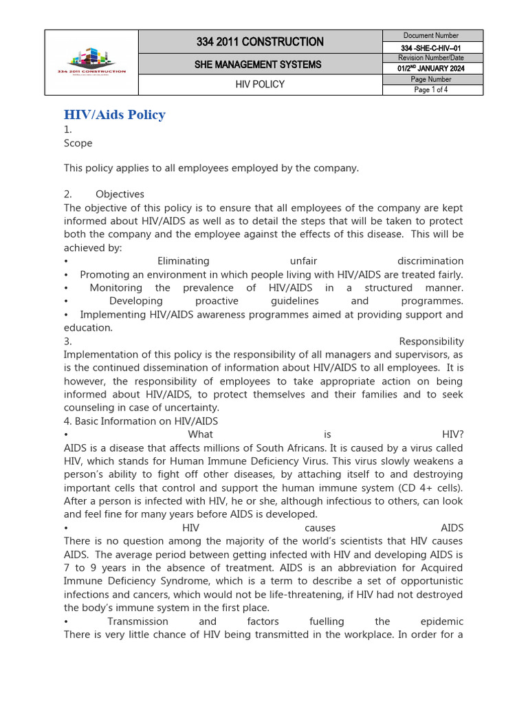 HIV & TB Policy | PDF | Hiv/Aids | Infection