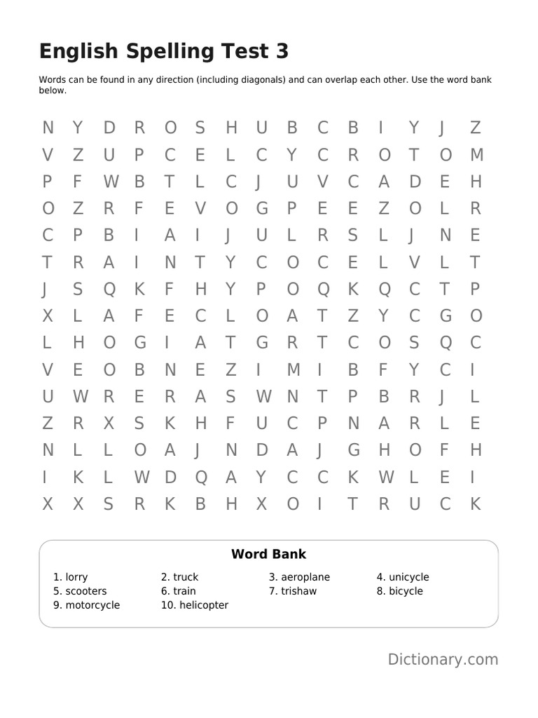 English Spelling Test 3 | PDF