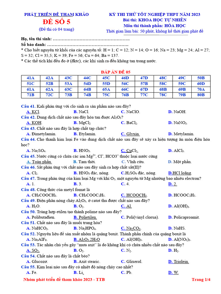 Phat Trien de TK 2023 de So 05 ThangLV Dap An | PDF