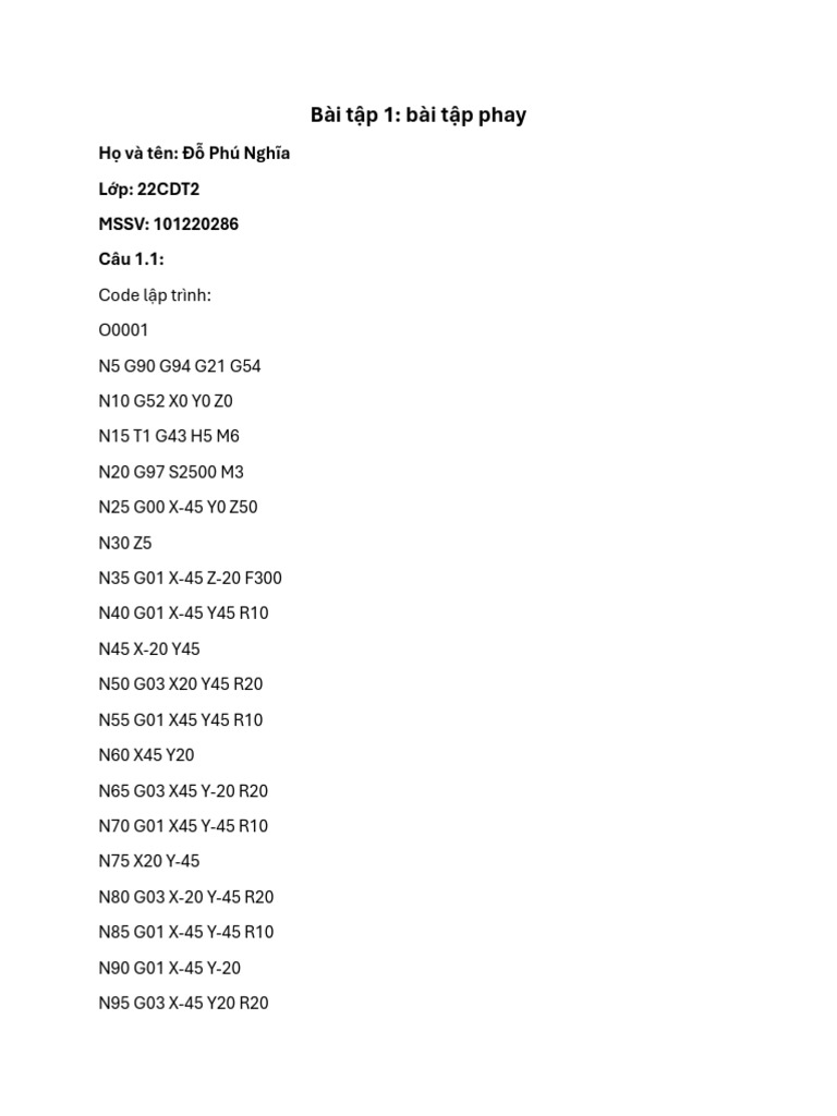 Bài tập 1 CAD CAM phay - Đỗ Phú Nghĩa - 22CDT2 | PDF
