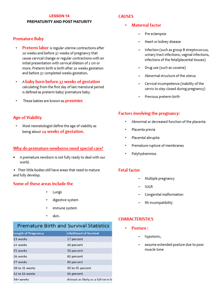 2.7 LESSON 14 Pre and Post Maturity | PDF | Preterm Birth | Pregnancy