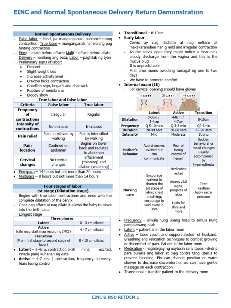 EINC and Normal Spontaneous Delivery Guide | PDF | Pelvis | Childbirth