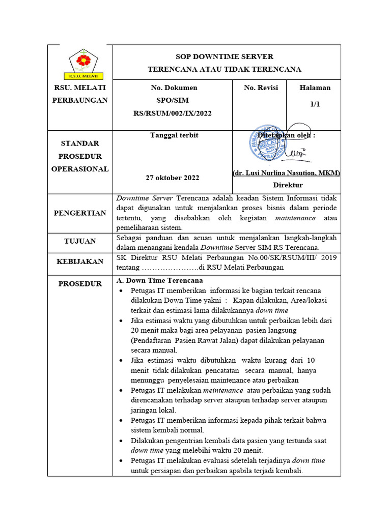 Spo Downtime Server Terencana | PDF