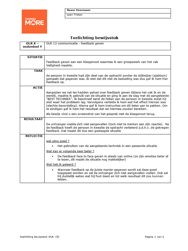 Toelichting Bewijsstuk Olr 13 2 | PDF