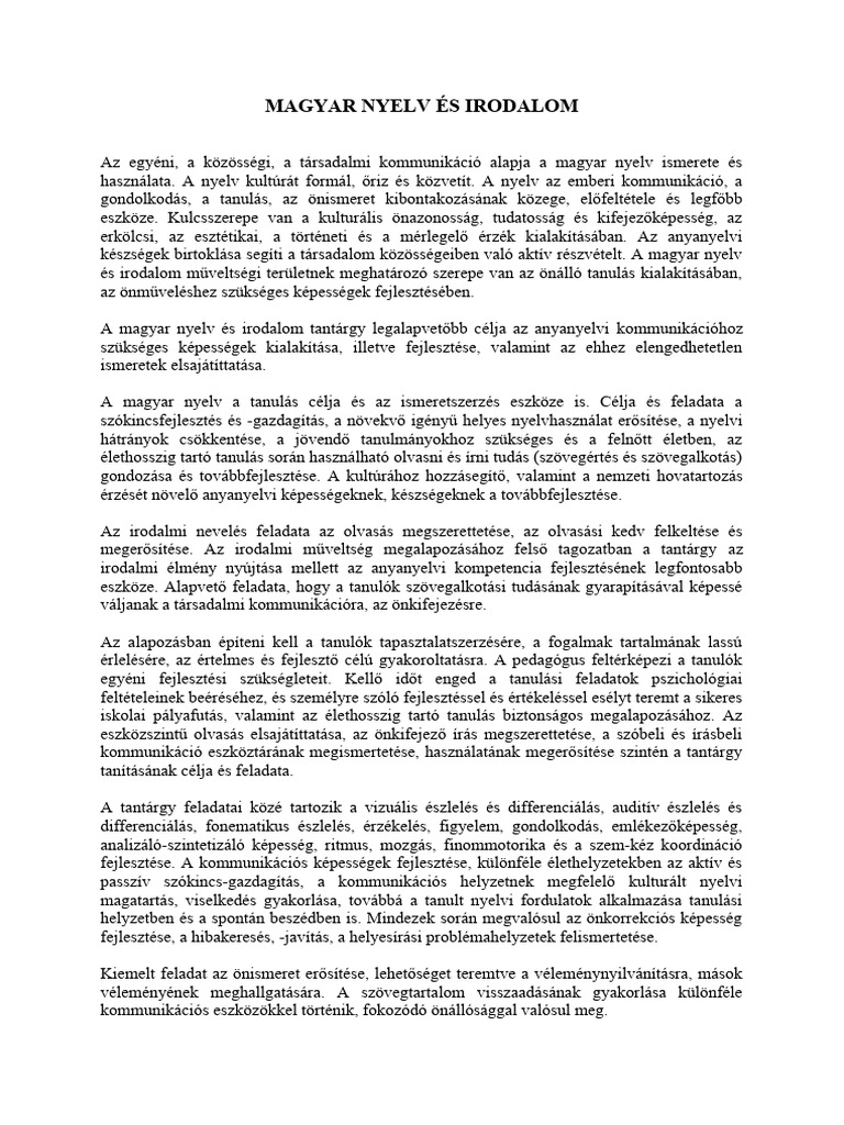 Magyar Nyelv Es Irodalom | PDF