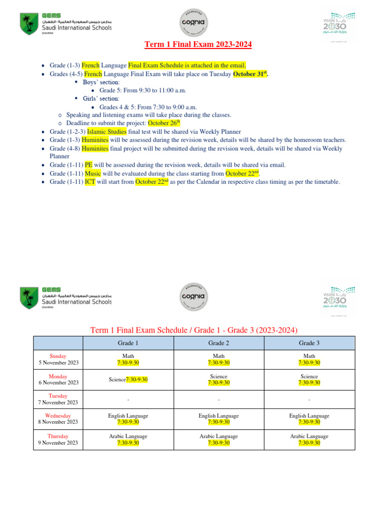 Exam Schedule | PDF | Educational Stages