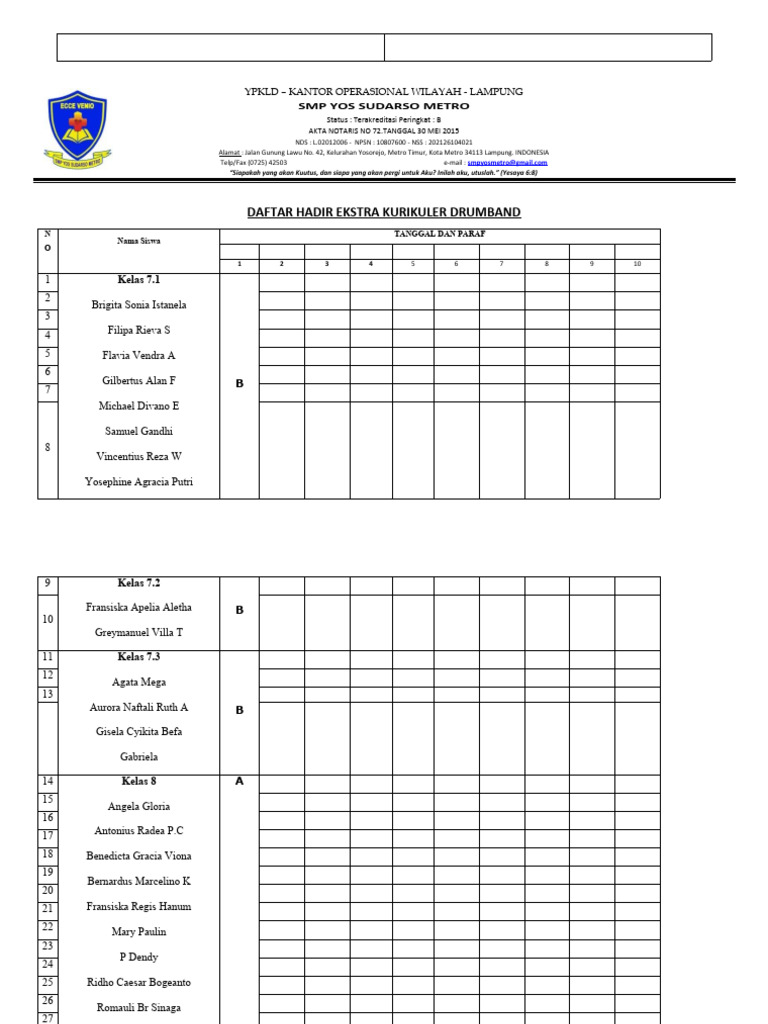 Daftar Nilai Ekskul | PDF