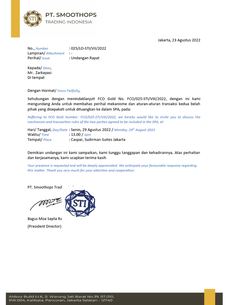 Surat Undangan FCO Mr. Zarkayasi | PDF | Hukum