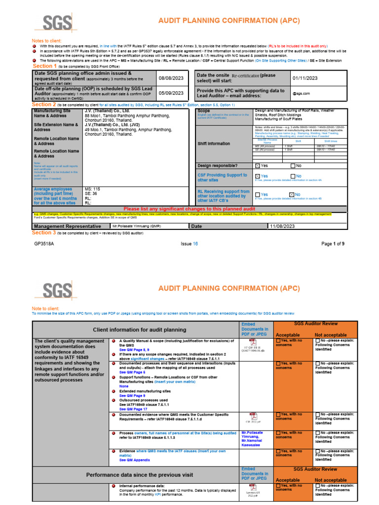 GP3518A IATF 16949 Audit Planning Confirmation | Download Free PDF ...