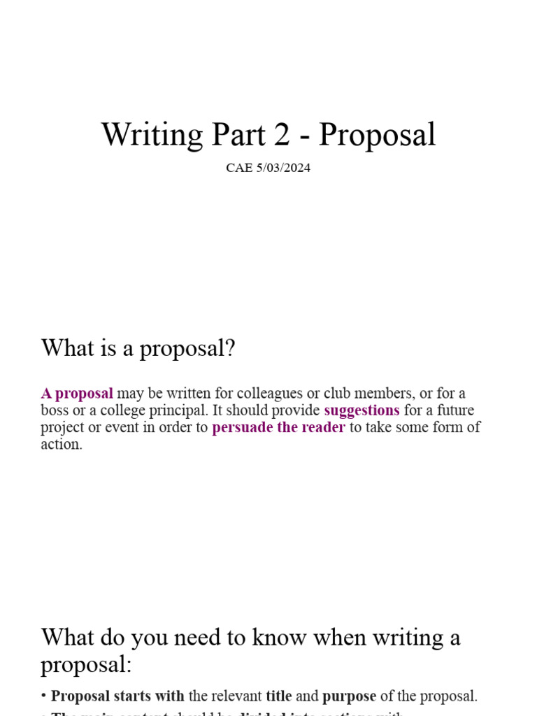 Writing Part 2 - Proposal. | PDF | Verb | Linguistics