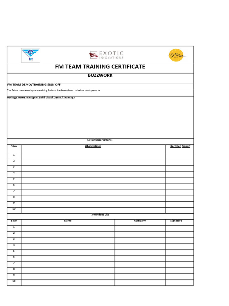 FM Tem Training Certificate | PDF