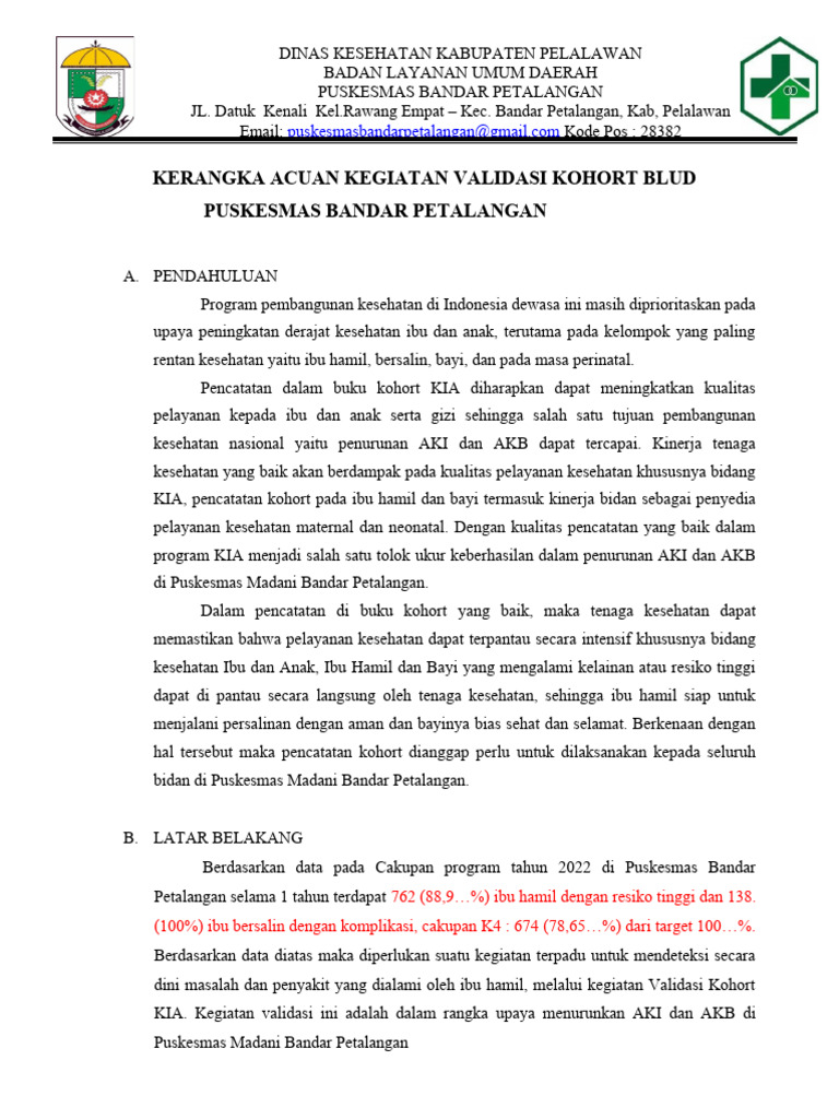 KAK VALIDASI KOHORT Ok - Docx. Fix | PDF