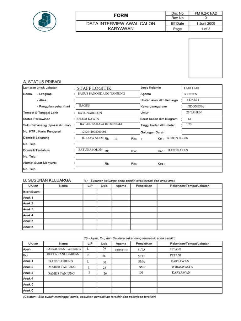 Formulir Wawancara Karyawan Baru | PDF
