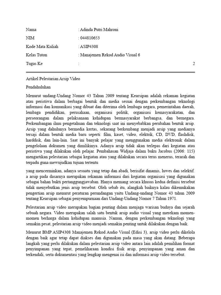 Tugas 3 - Manajemen Rekod Audio Visual - Adinda | PDF