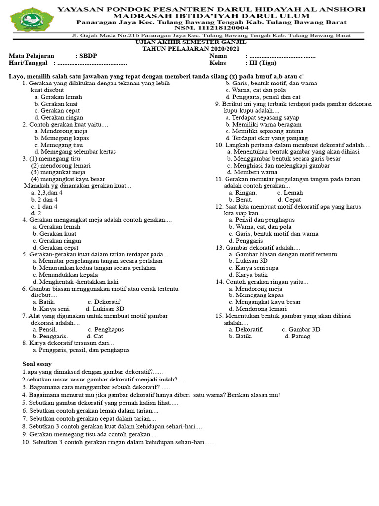 Soal SPDP Kelas 3 | PDF