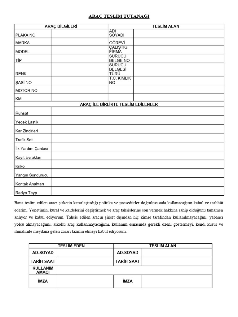 Araç Teslim Tutanağı | PDF