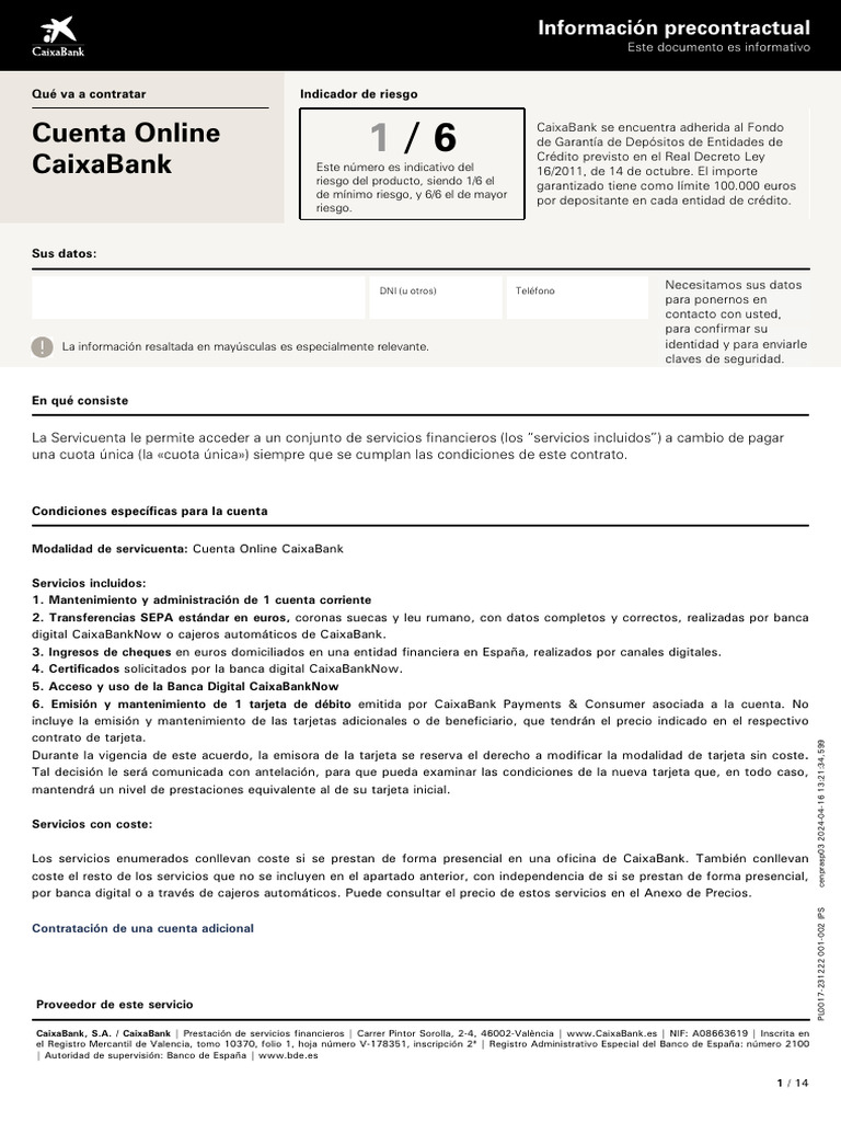 Cuenta Online Caixabank | PDF | Bancos | Capital de riesgo