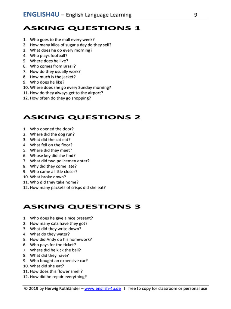 Asking Questions - Key | PDF